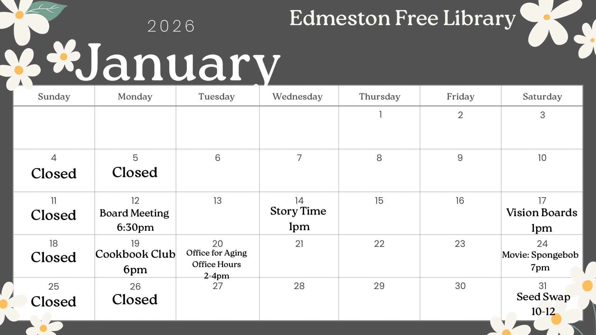 January Calendar - Edmeston Free Library