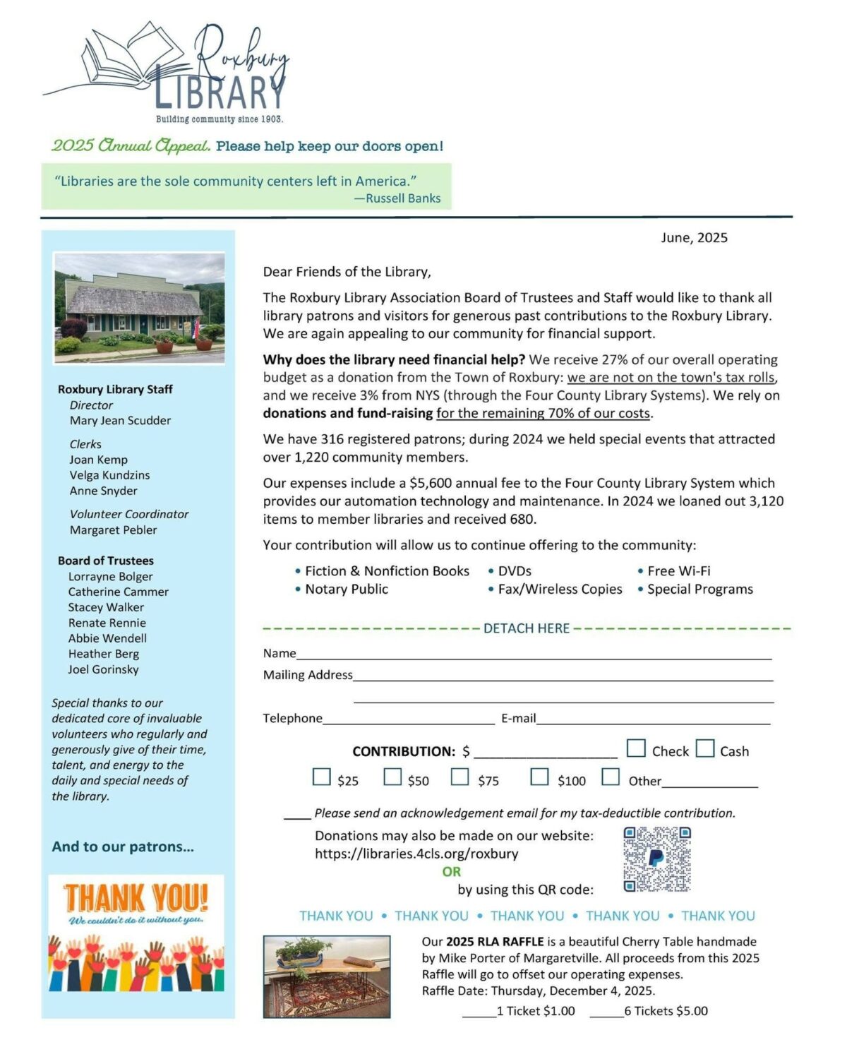 2025 Community Annual Appeal Letter – Roxbury Library Association