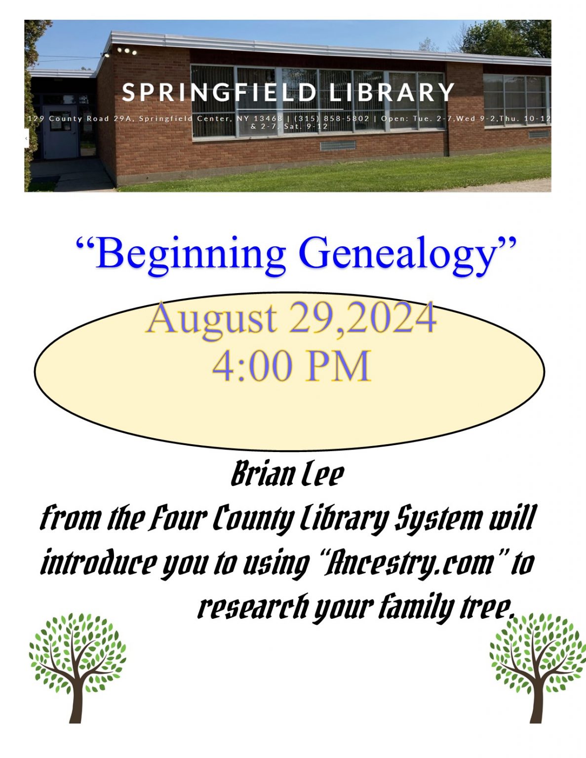 Springfield Library – 129 County Road 29A, Springfield Center, NY 13468 ...